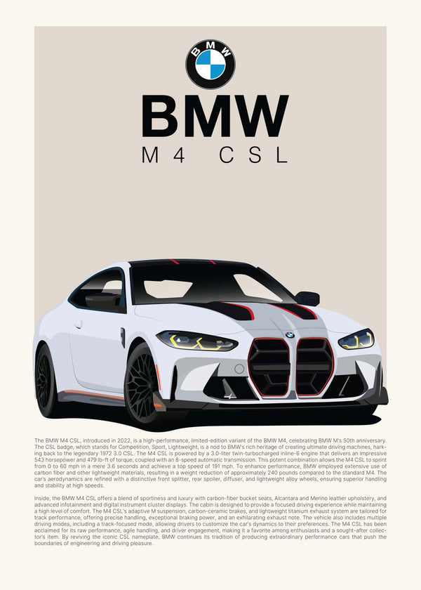 "BMW M4 CSL" Poster - 30x40, 50x70, 70x100 - Merchsweden